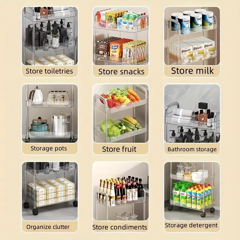 【2/3/4 Tier】Plastic Storage Rack With Wheels Bedroom Multi-Stage ...