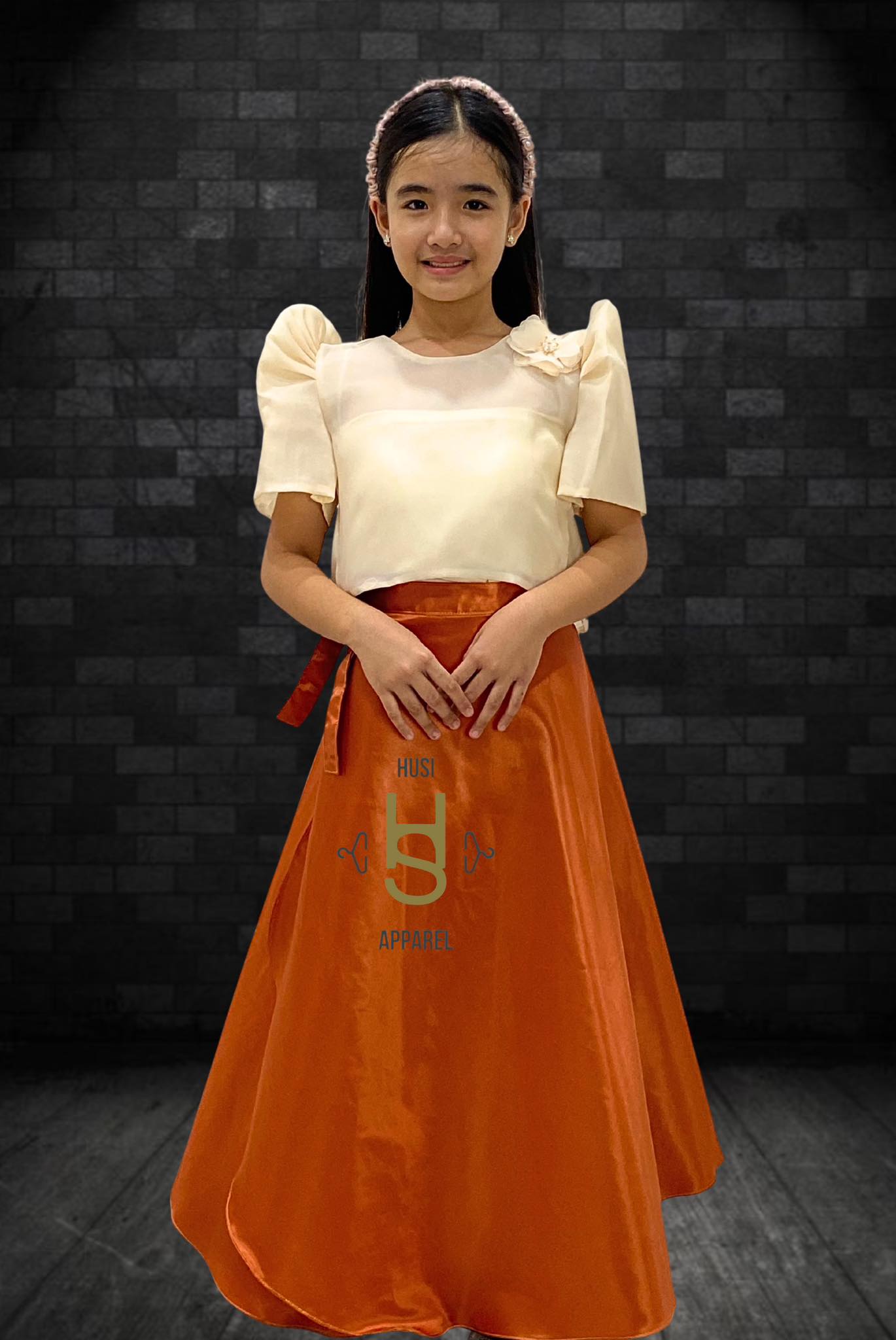 RUST ORANGE_JUCI BOLERO FILIPINIANA AND SKIRT FOR KIDS | Shopee Philippines