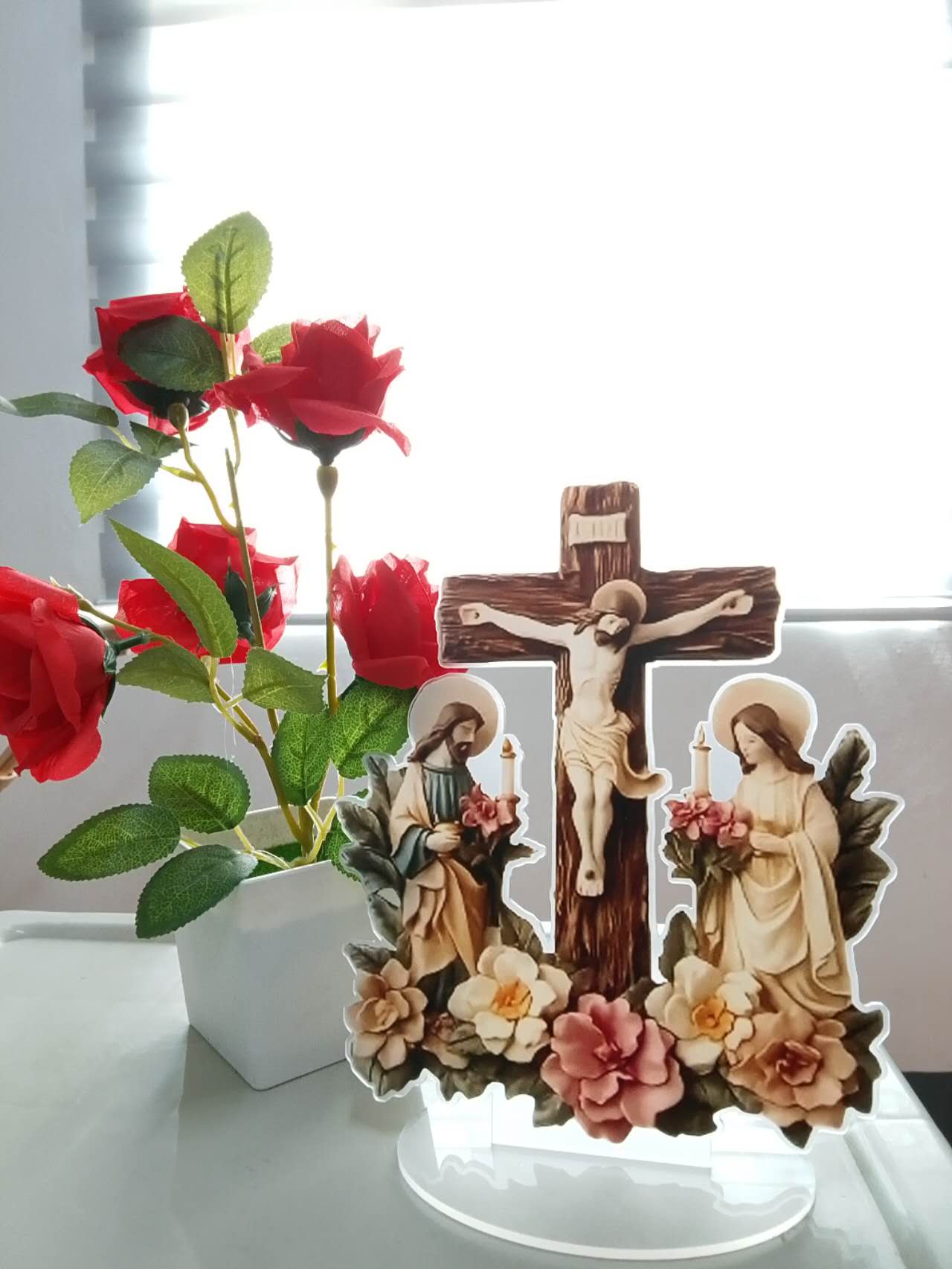 2D Acrylic Holy Crucifix Scene, Religious Table Decor with Jesus, Mary ...