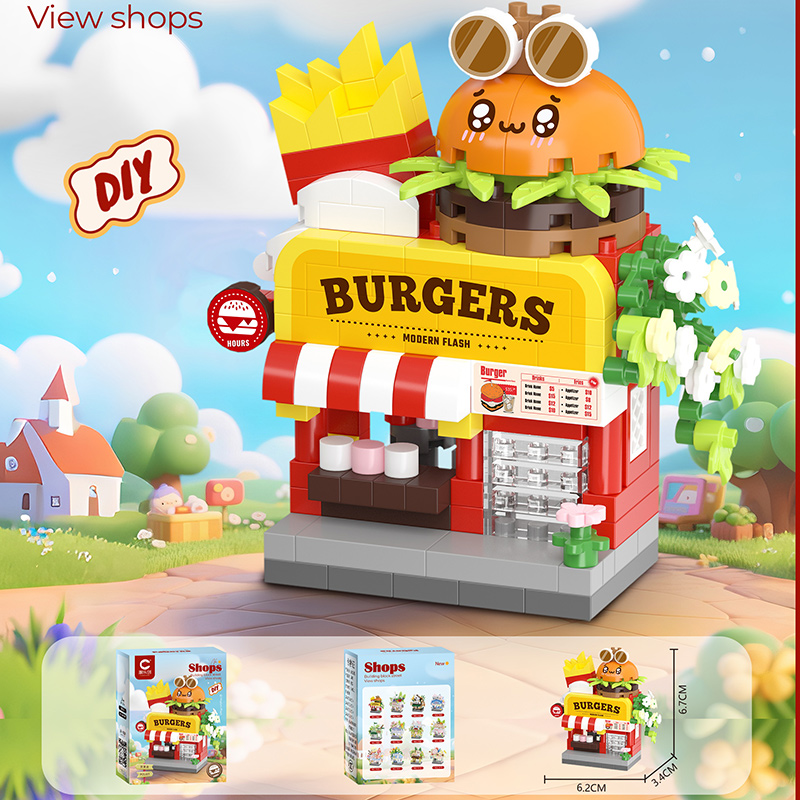 City Street Scene Shop Building Block Burger Shop Pet Shop Mini 3D Gift ...