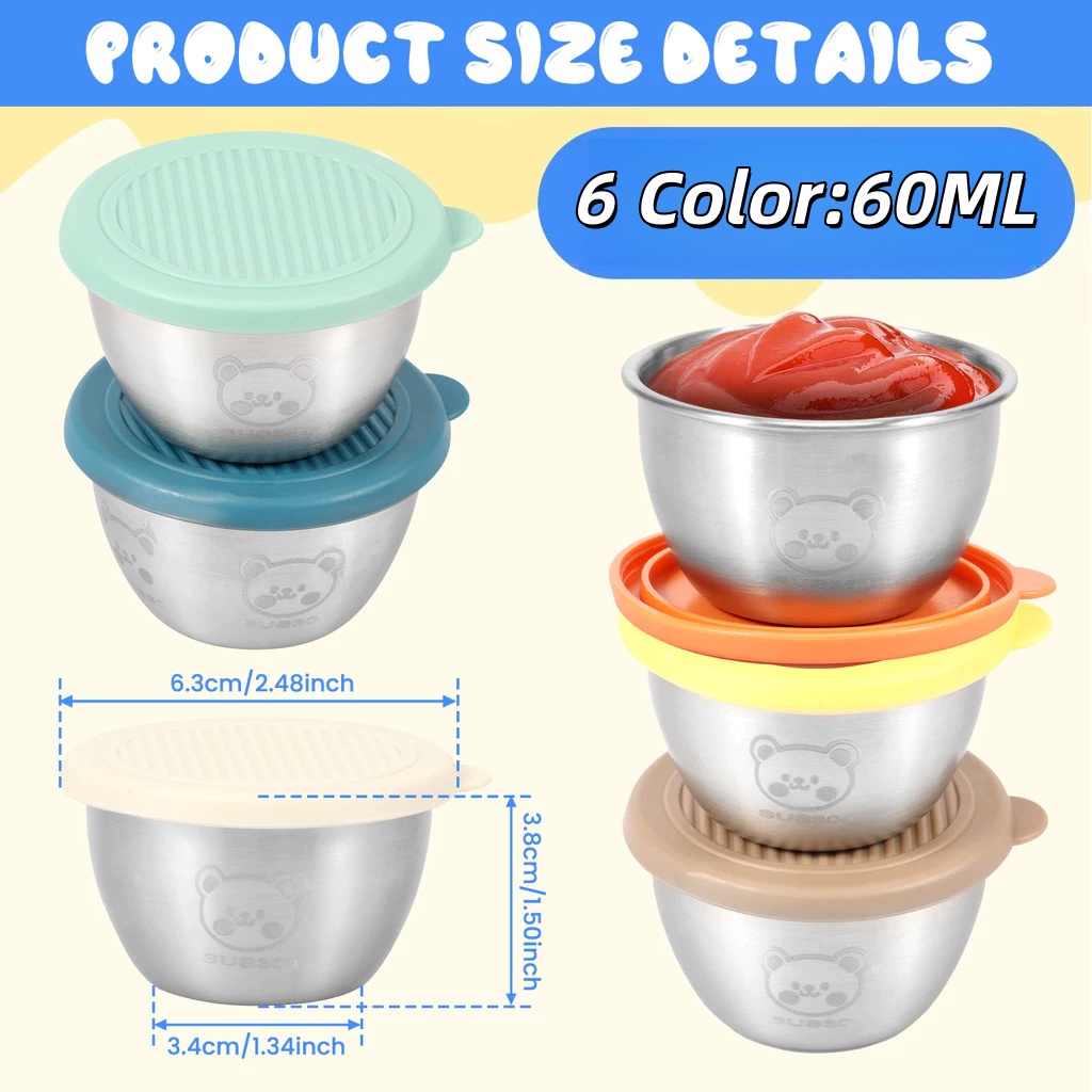 6Pcs Reusable Stainless Steel Sauce Condiment Container Box Sauce Cup ...