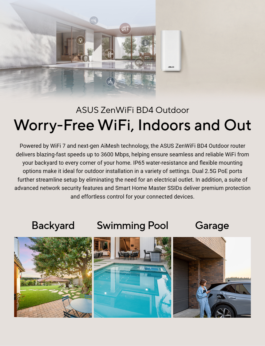 Asus ZenWiFi BD4 Outdoor 1Pack BE3600 Dual Band WiFi 7 AiMesh Router ...