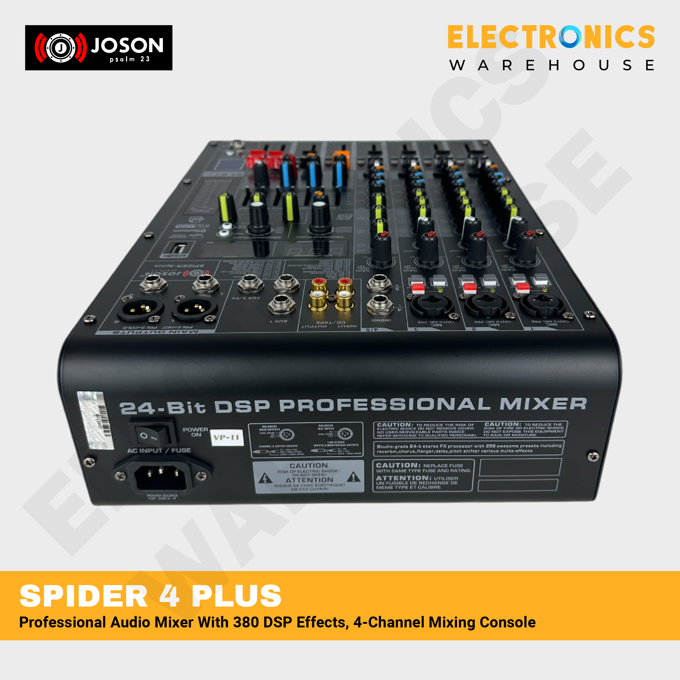 Joson Spider 4 Plus Professional Audio Mixer With 380 DSP Effects, 4 ...