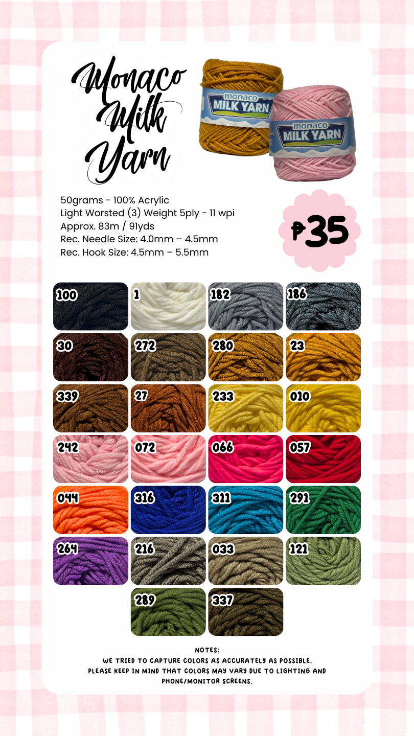 Monaco Milk Yarn – 100% Acrylic, Worsted Weight – 50g | Shopee Philippines