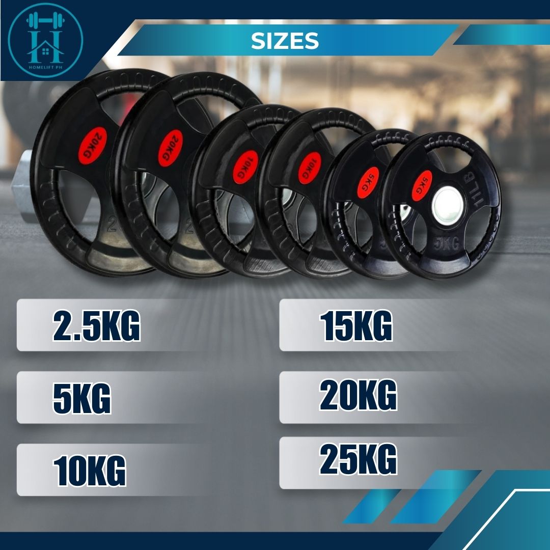 Olympic Tri Grip Rubber Coated Weight Plates Barbell Plates Gym Workout ...