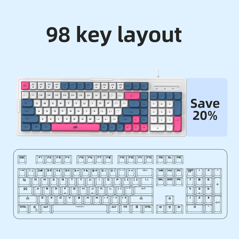 Zeus 96% New K-24 Gaming Keyboard Rainbow Backlit 98 Keys Compact USB ...