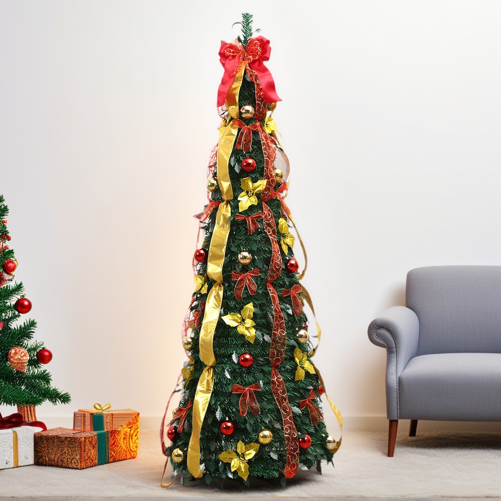 Foldable Christmas Tree Pop Up Artificial Tinsel Slim Christmas Tree ...