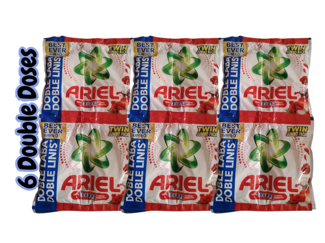 6pcs TwinJumboPack Ariel w/ Downy Floral Passion Powder 64g per sachet ...