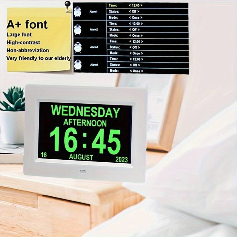 7Inch Digital clock photo frame Display Digital Clock for Seniors with ...