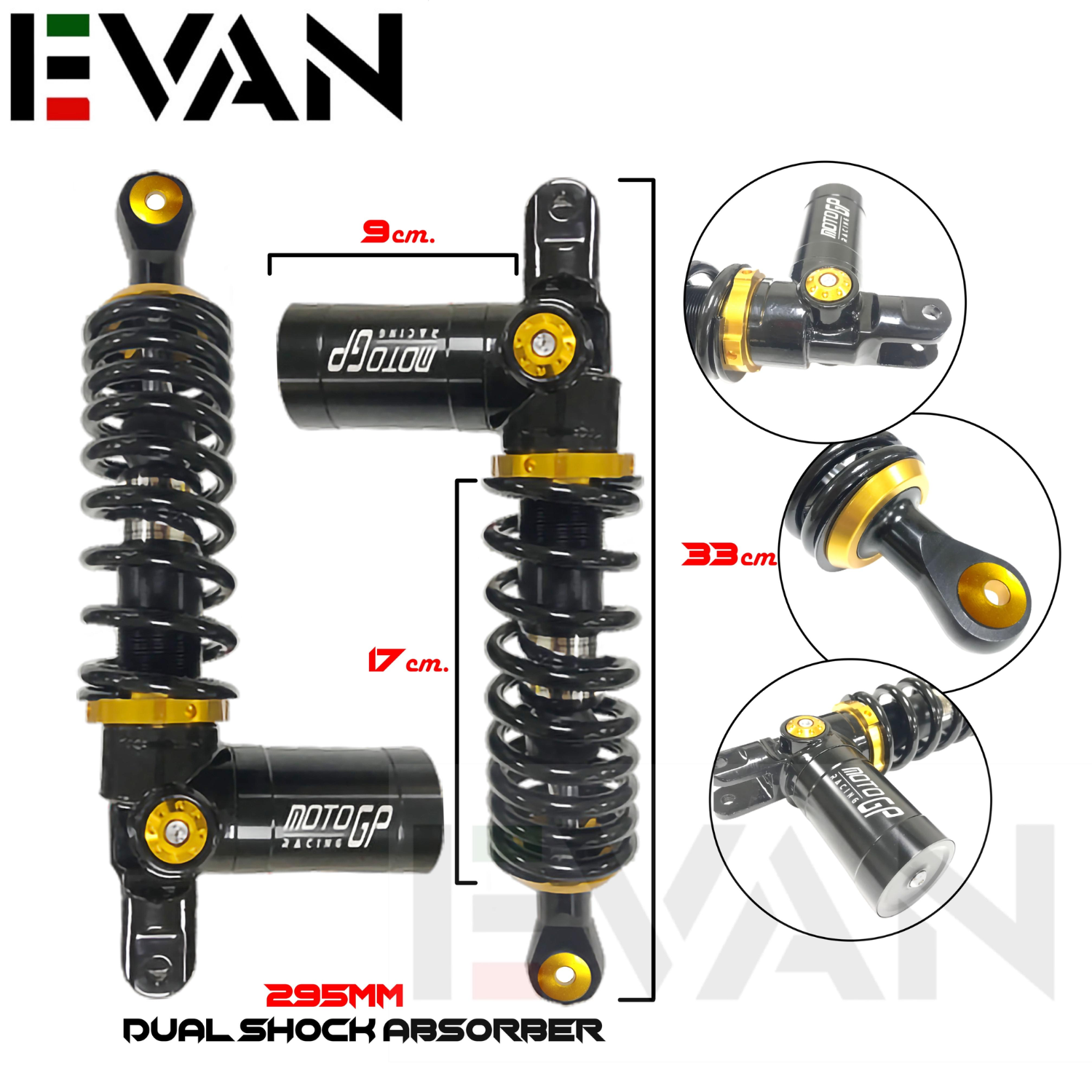 EVAN Shop Rear Dual Shock Absorber 295MM for Aerox/Rusi Rapid150/NMAX ...