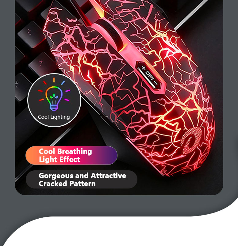Wired Crack Gaming Mouse with 7Color Breathing Backlight 4Speed DPI and ...