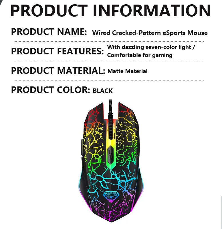 Wired Crack Gaming Mouse with 7Color Breathing Backlight 4Speed DPI and ...