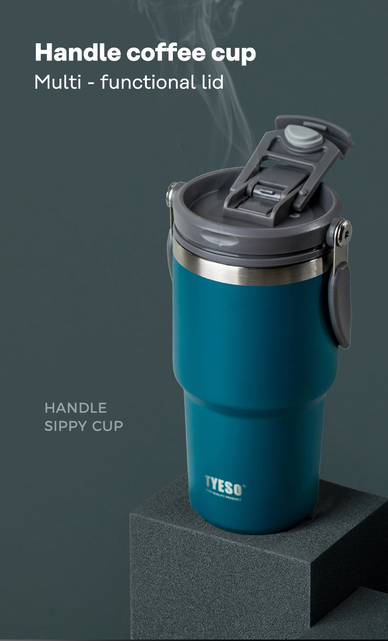 Tyeso Vacuum Insulated Tumbler w/ Handle & Straw 600ml/750ml/900ml ...