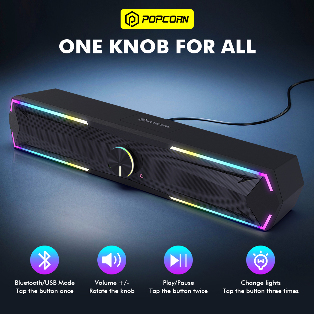 Popcorn bluetooth speaker Soundbar RGB LED Surround Gaming Speaker USB ...