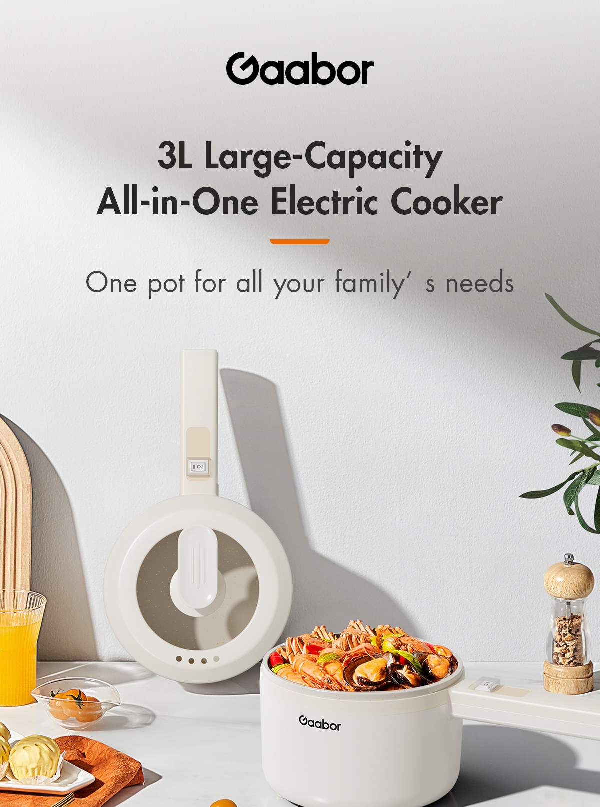 Gaabor 3L All-in-One Electric Cooking Pot with 360° Heating Multi ...