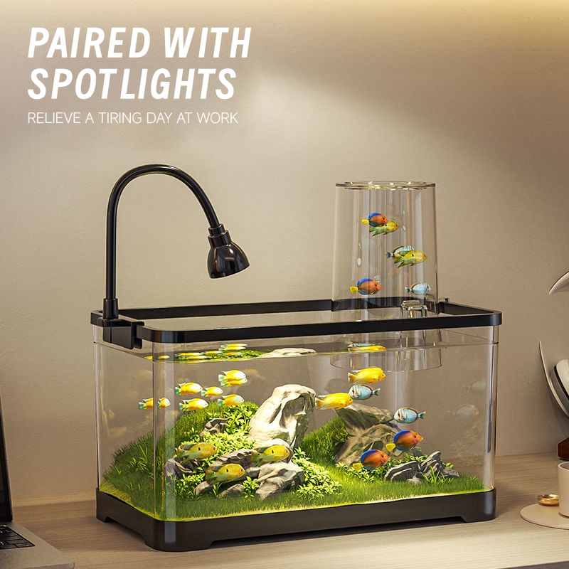 360° panoramic aquarium with LED lighting and a power filter – a white ...