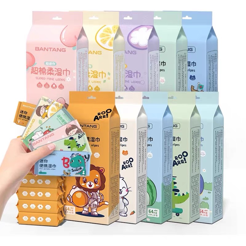 8pcs Mini Wipes Pocket Pack Portable Wet Mouth Hand Cleaning Tissue ...
