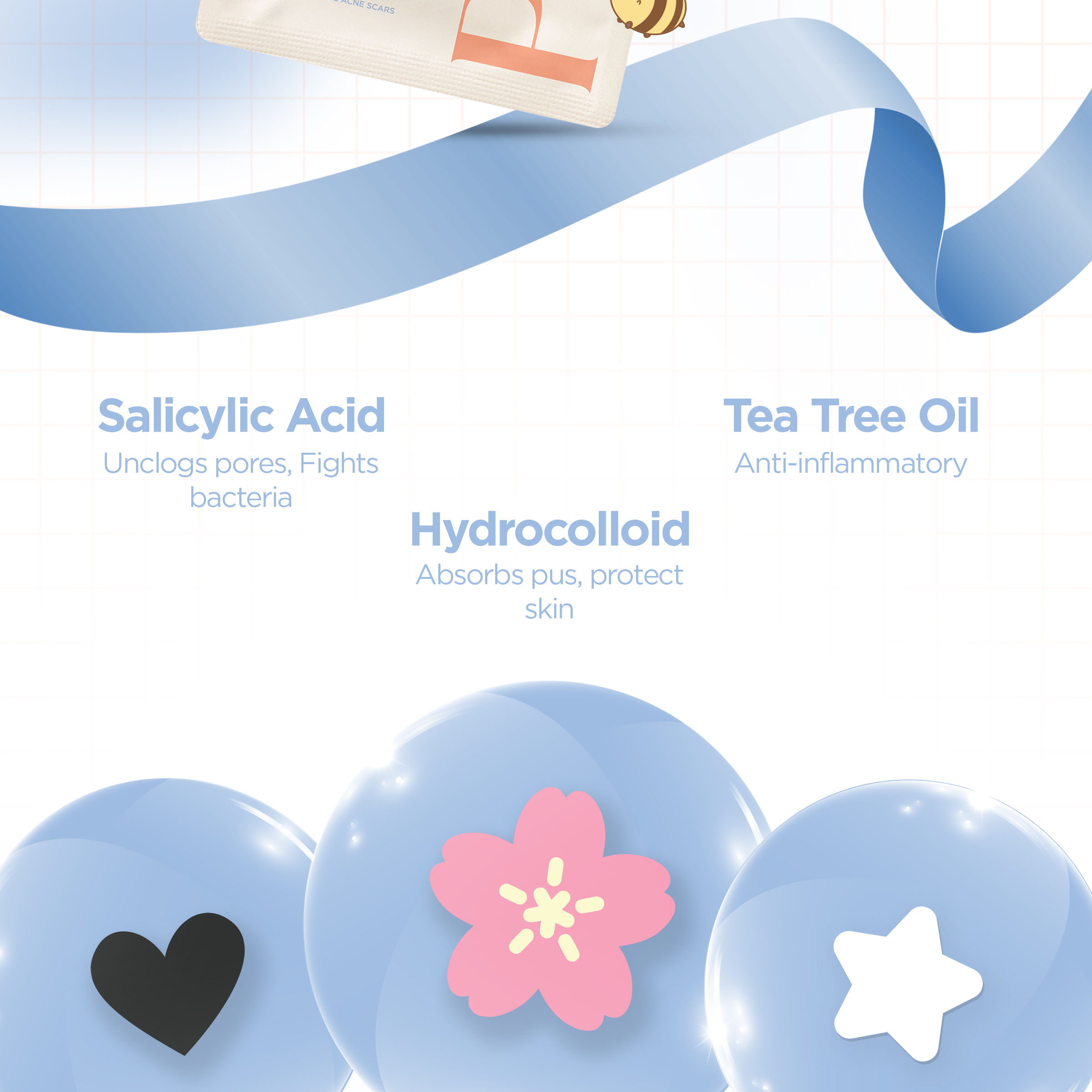 FLOWERS Posh Skin Pimple Patch 32pcs - Hydrocolloid Acne Spot Pimple ...