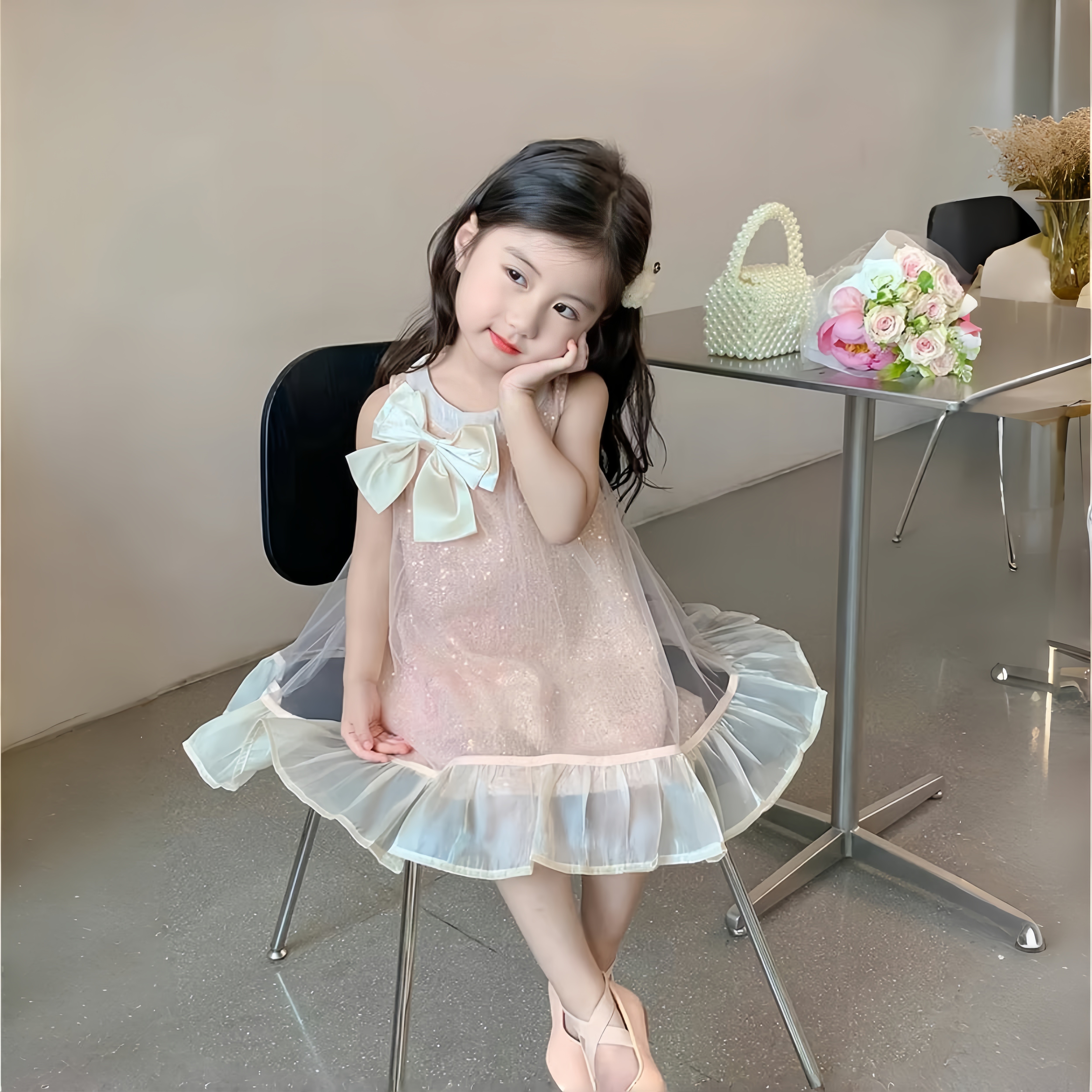 LaLaland Kids Girl Dress Korean Sleeveless Bow Princess Skirt Dress For ...