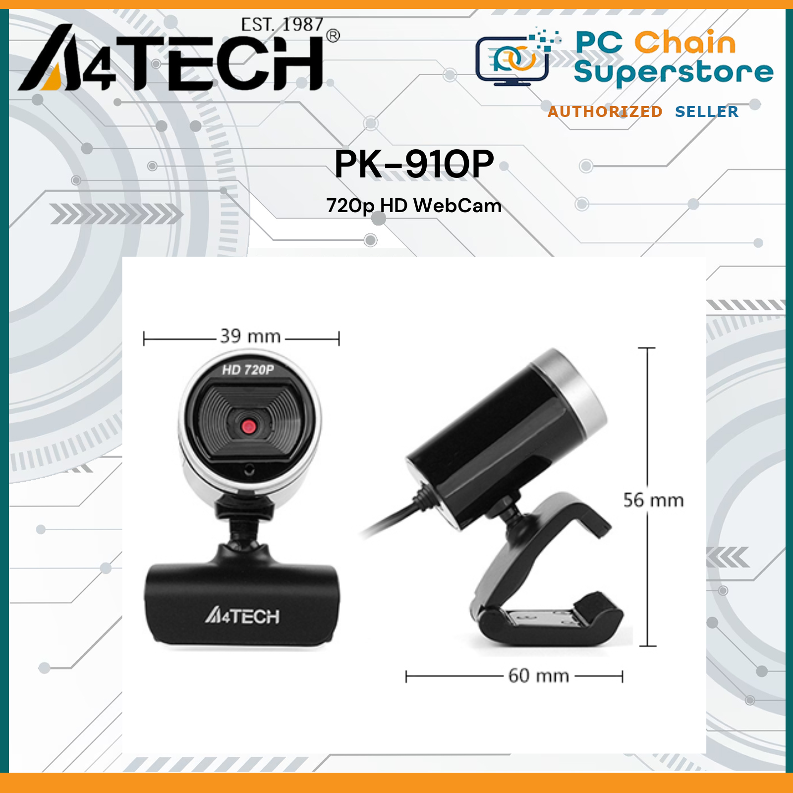 A4Tech PK-910P 720P HD Webcam for PC/Computer/Laptop USB Webcam | USB Webcam with Built in Mic ...