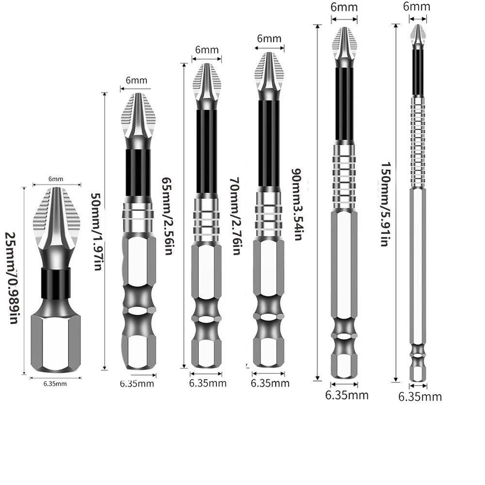 6/7pcs Magnetic Screwdriver Bits Set Anti-Slip PH2 Standard Phillips ...