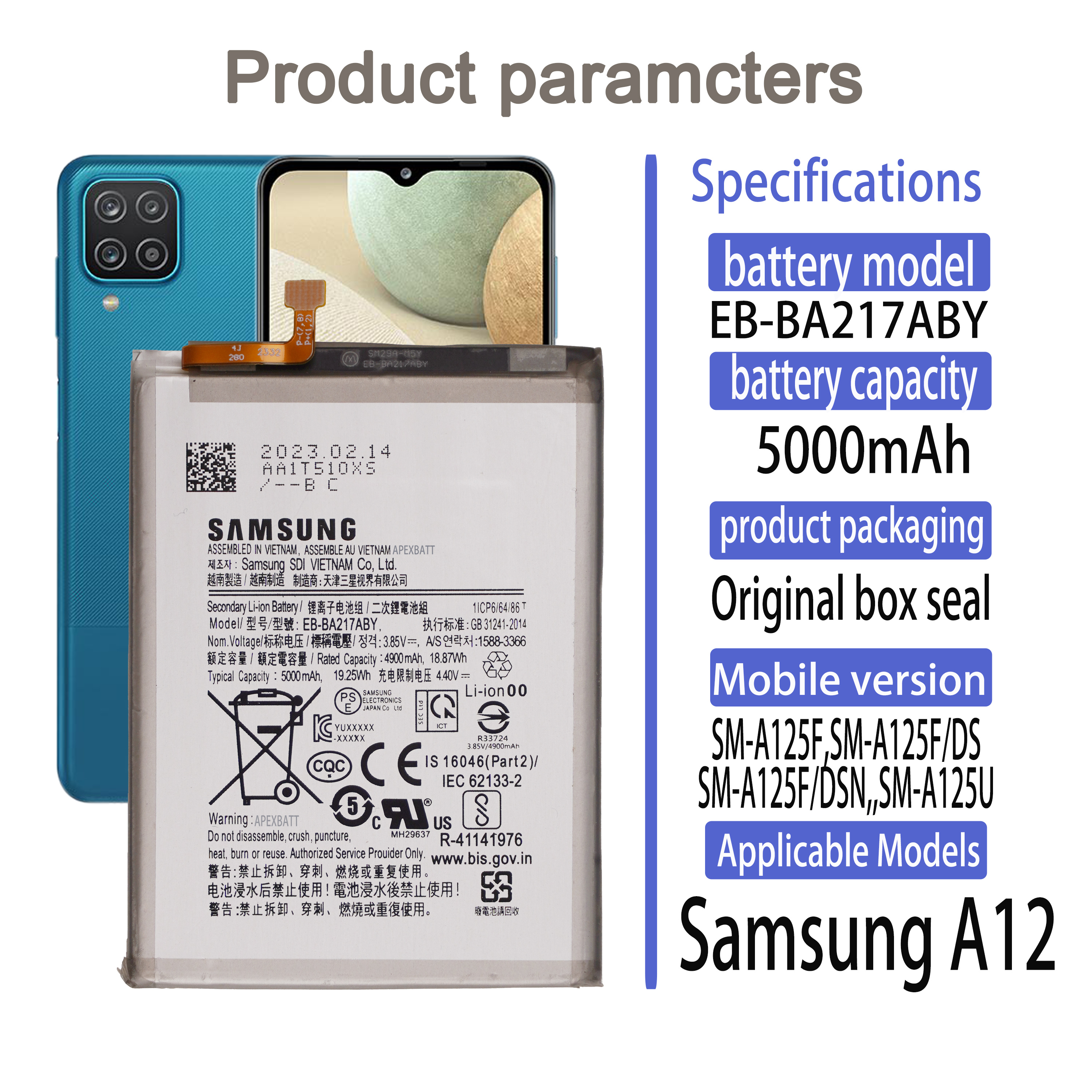 APEXBATT Battery For Samsung A12 Battery SM-A125F/DSN 5000mAh EB ...