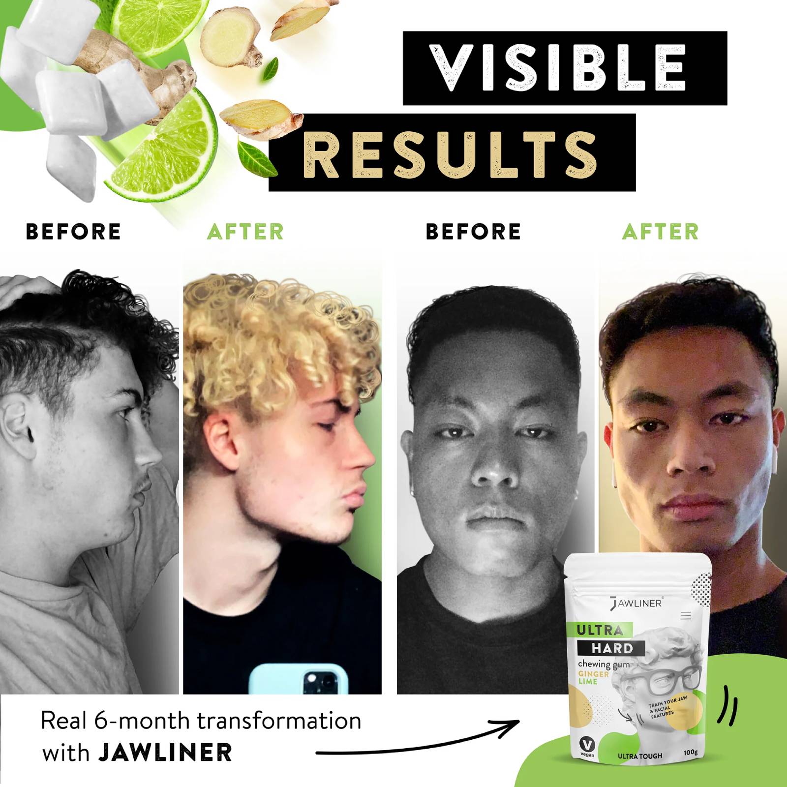 JAWLINER CHEWING GUM reduce chin fat, lift the nose, fix face asymmetry ...