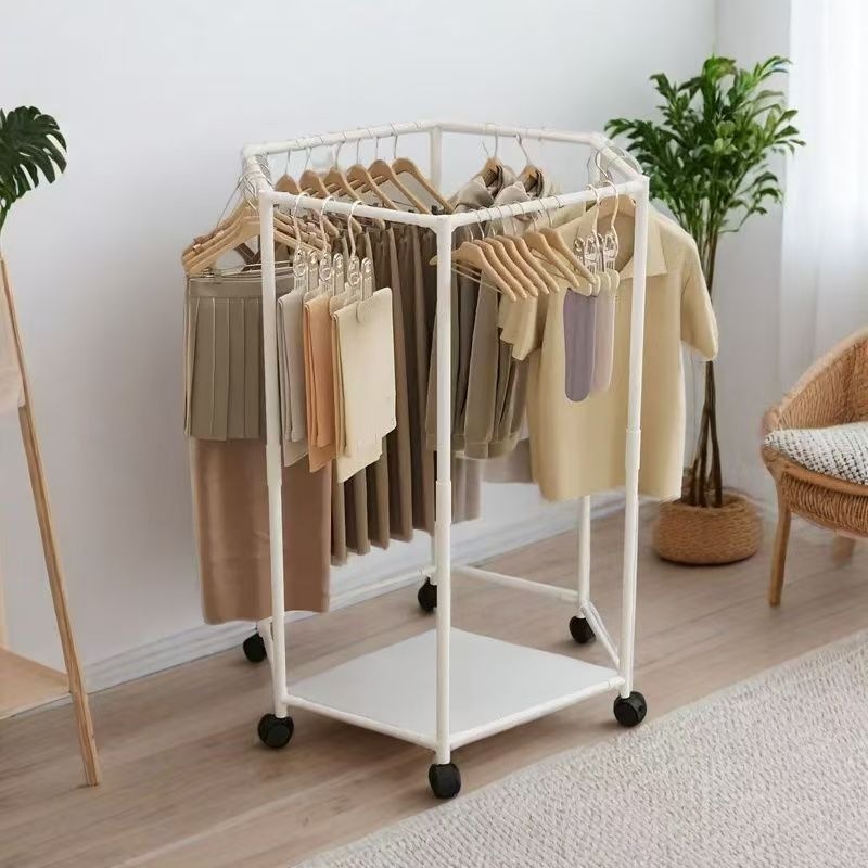 360° Rotating Clothes Hanger with Wheels Metal Clothes Rack Stand ...