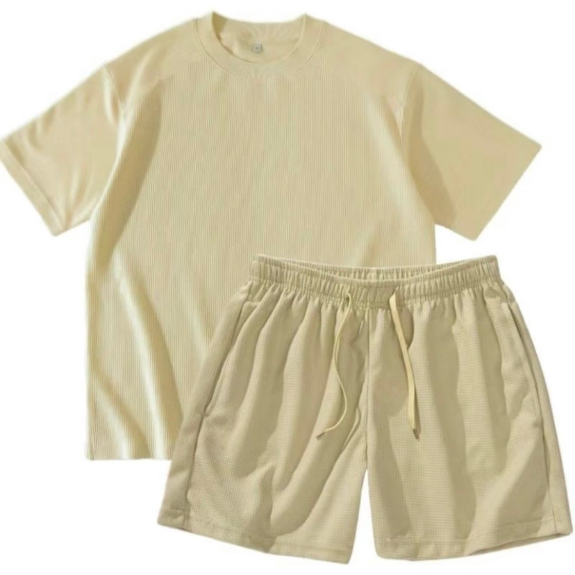 Waffle T-Shirt & Shorts TERNO Set – Solid Color Lounge Wear for Men ...