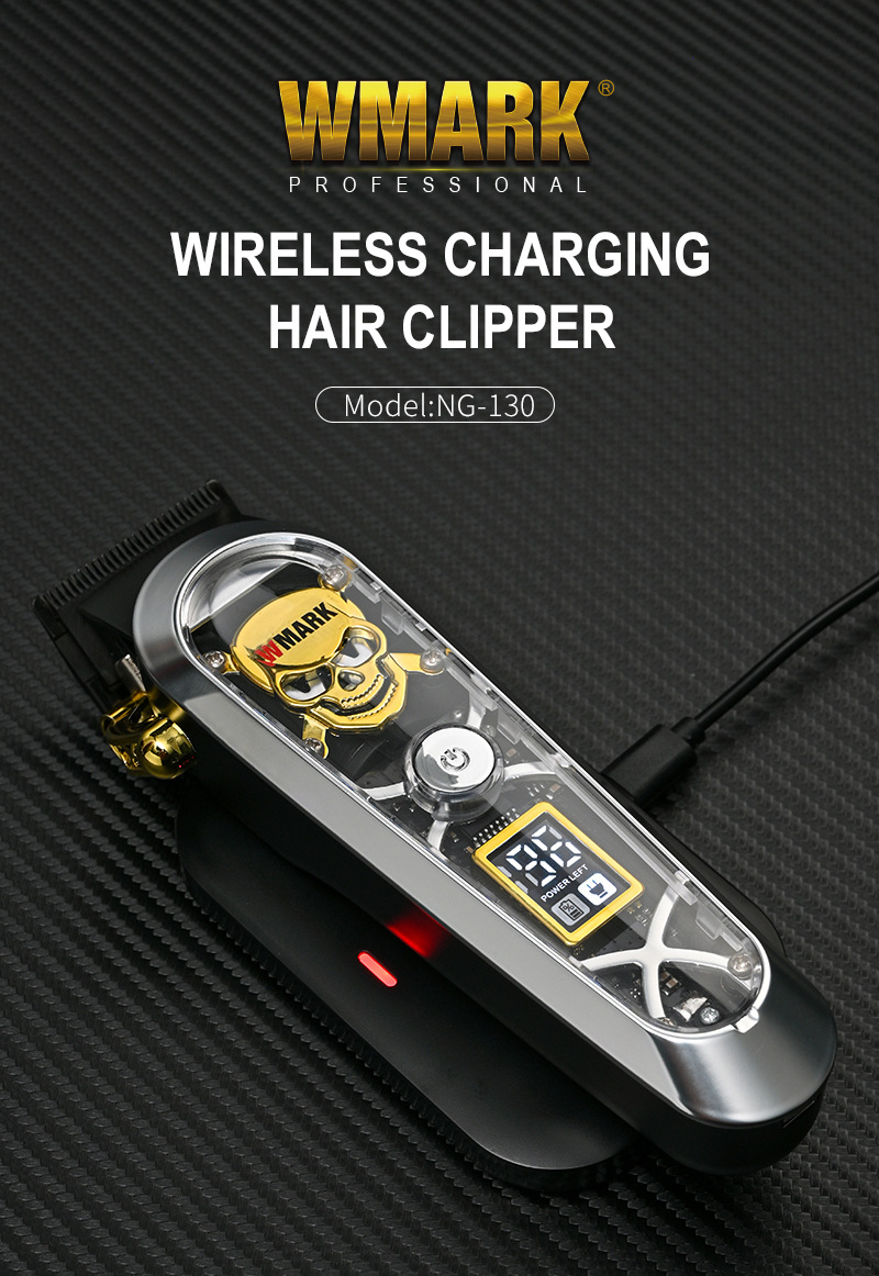 WMARK NG-130 Professional Design Hair Clipper Wireless Charging Barber Full Transparent Hair ...