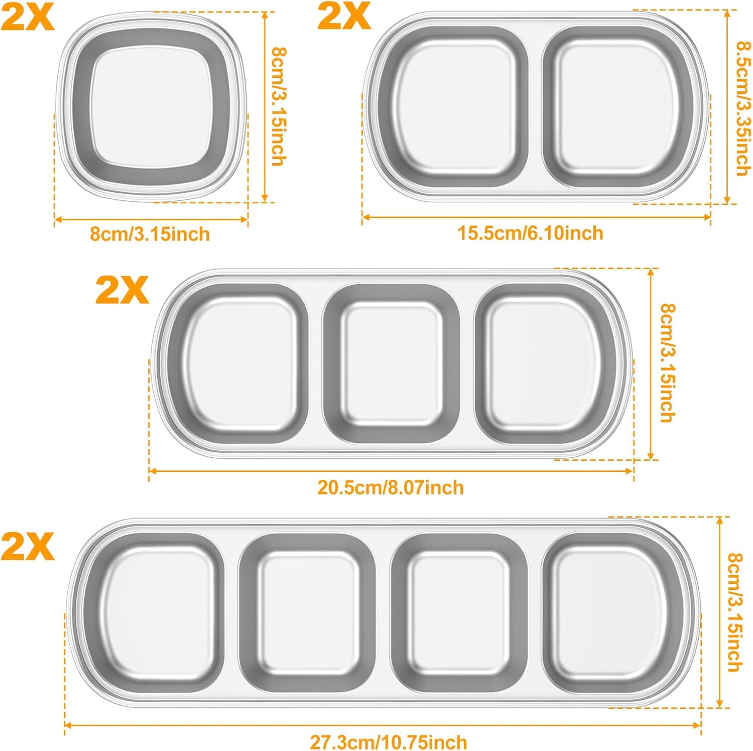 Stainless Steel Sauce Dish 1/2/3/4 Compartment Korean Ketchup Divided ...