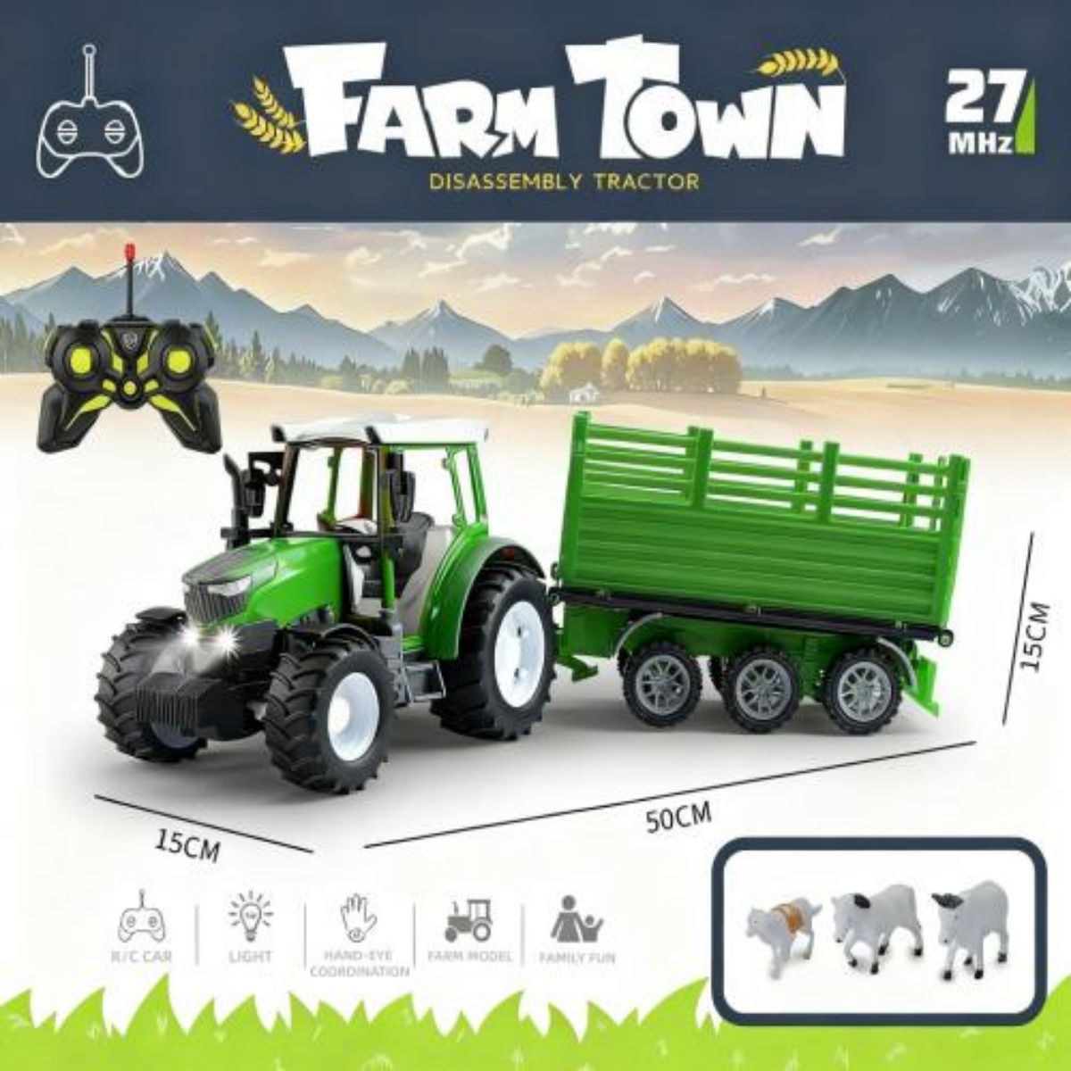 RC Tractor Set Farm Vehicle Toys Remote Control Tractor Toy Kids Remote ...