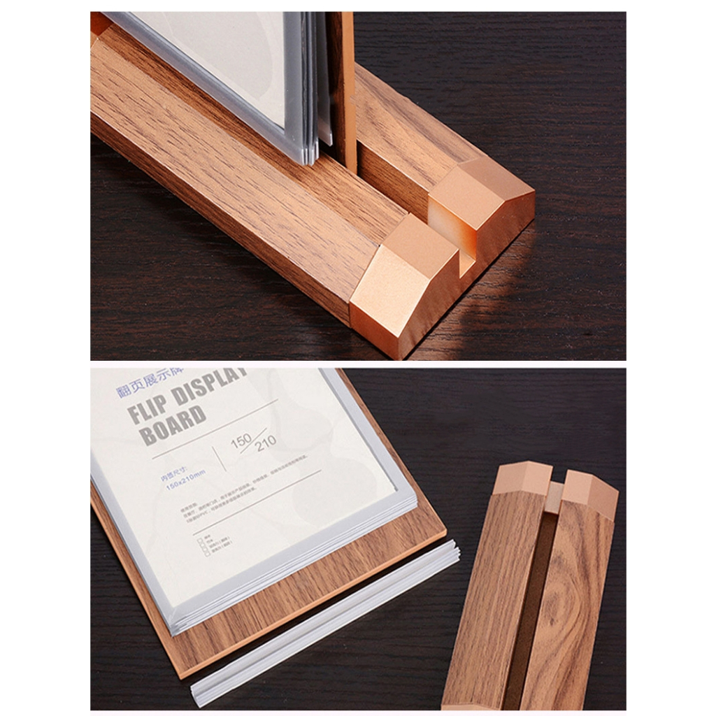 Walnut flip table card pvc menu adhesive display stand A4/A5/A6 wooden ...