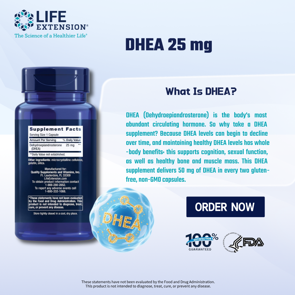 Life Extension DHEA 25 mg 100 capsules for hormone balance, muscle mass ...