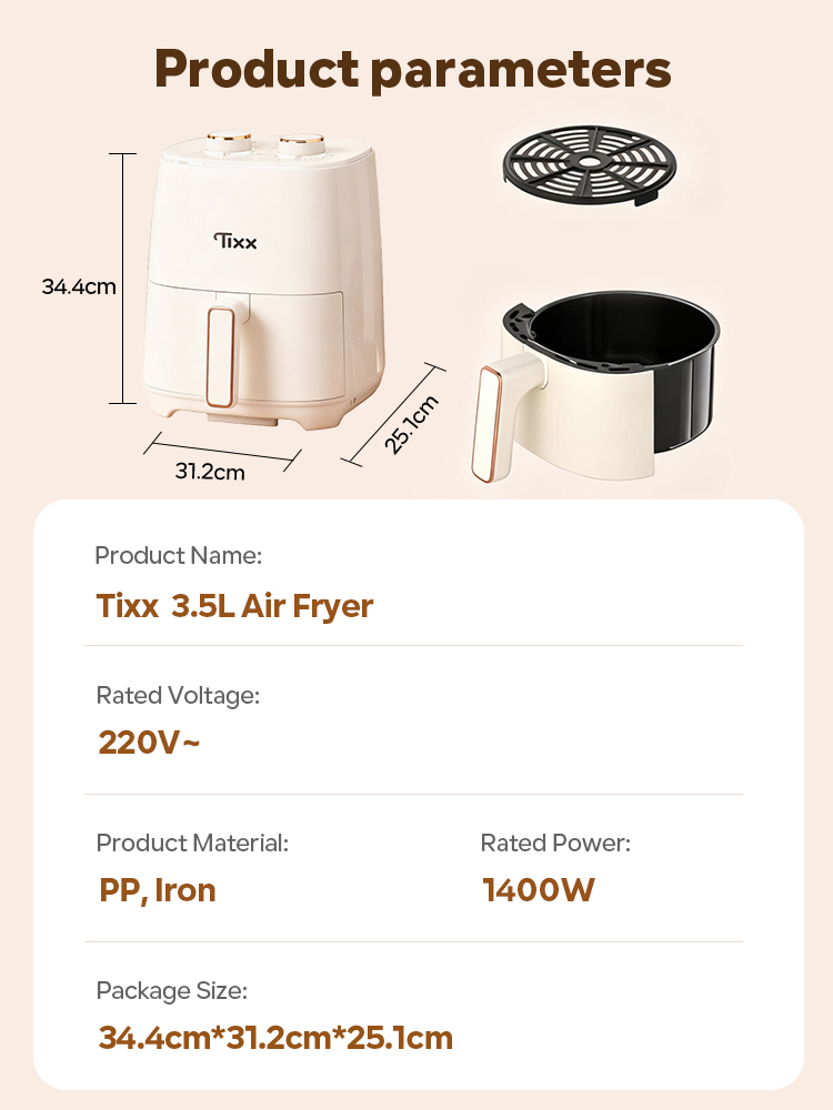 Tixx Air Fryer 3.5L Capacity Multifunctional Dual Knob With Timer 1400W ...