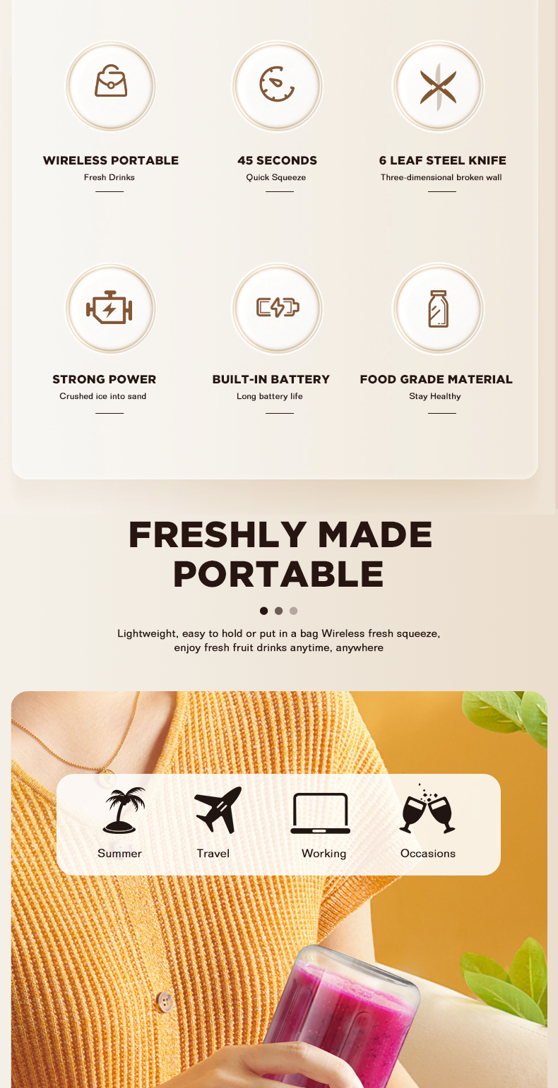 Dreepor Portable Juicer Blender Fruit Juice Mixer Rechargeable Electric ...