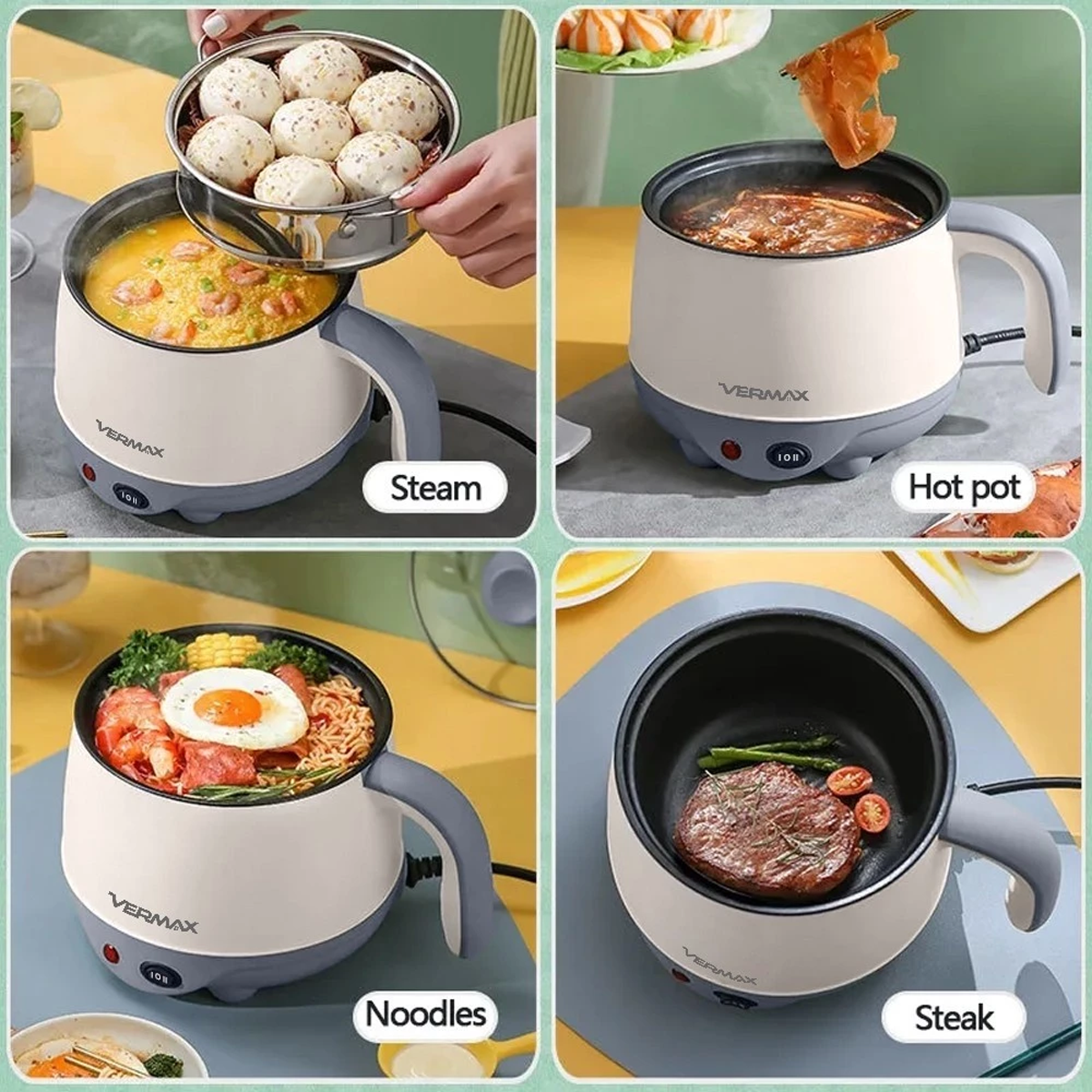Vermax Electric Multi-Cooker With Steamer Small Non-Stick Coating Mini ...