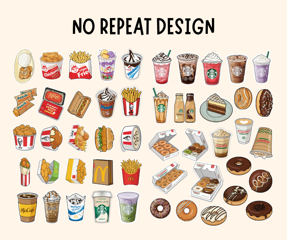 50/pcs Cute Fast Food Sticker Pack , Fan Art Food Sticker , Glossy ...
