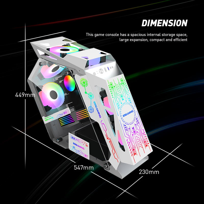 ESGAMAING Tempered Glass PC Case Build-in 6 ARGB Fans Cool Design ...
