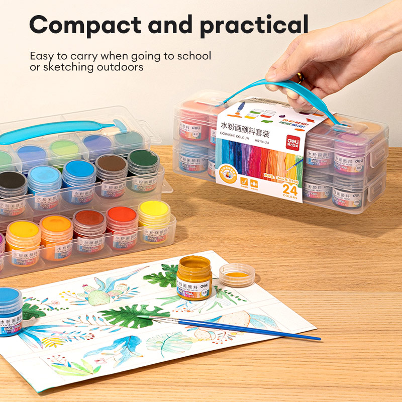 Deli Watercolor Paint Set 12/24 Colors – Gouache & Acrylic Pigment ...