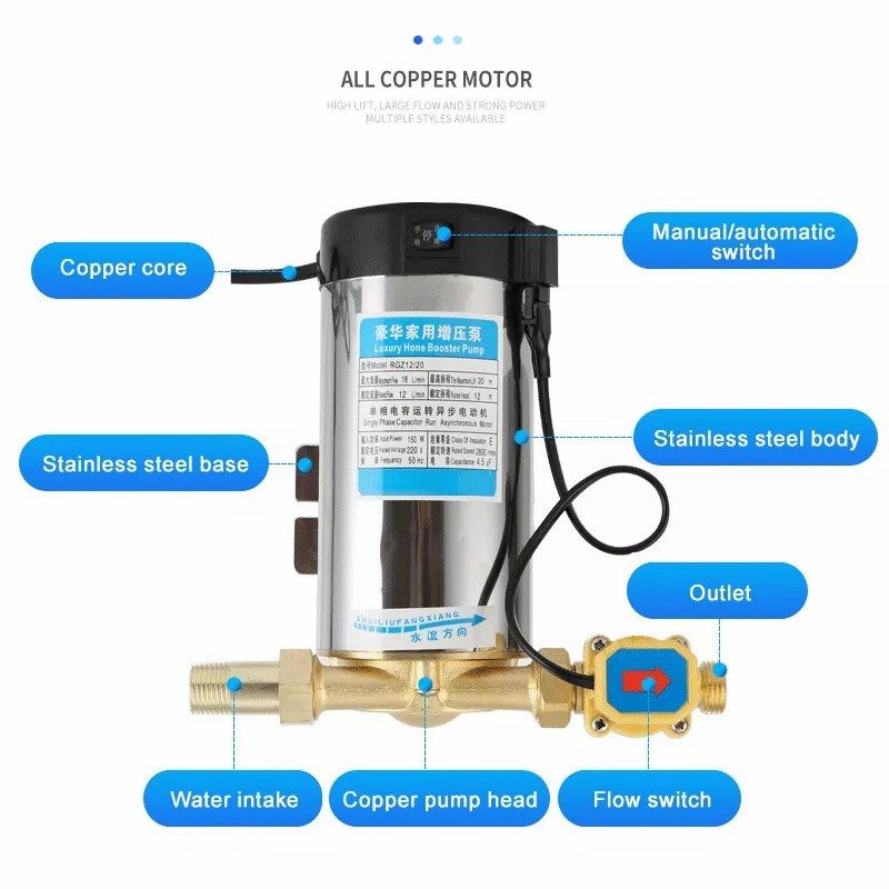 100W/150W/260W Booster Pump Automatic Home Shower Booster Water Pump ...