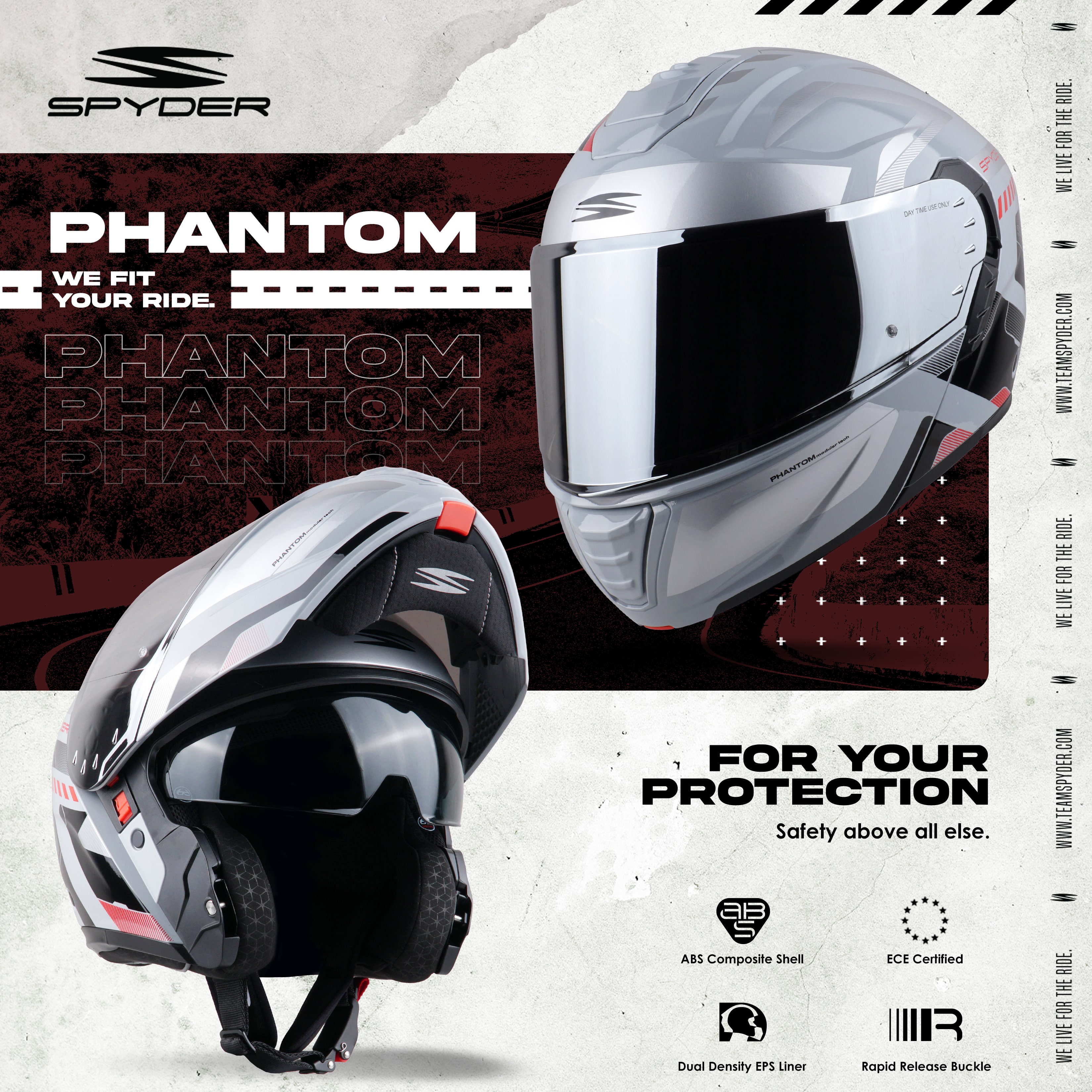 Spyder PHANTOM GD S1 MAZE Modular Dual Visor Motorcycle Helmet | ECE ...