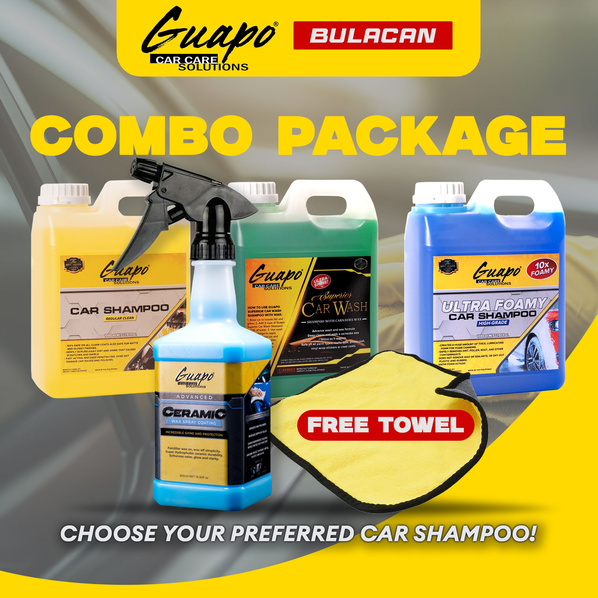 [COMBO] Guapo Ceramic Spray Coating w/ Car Wash Shampoo +FREE Towel ...