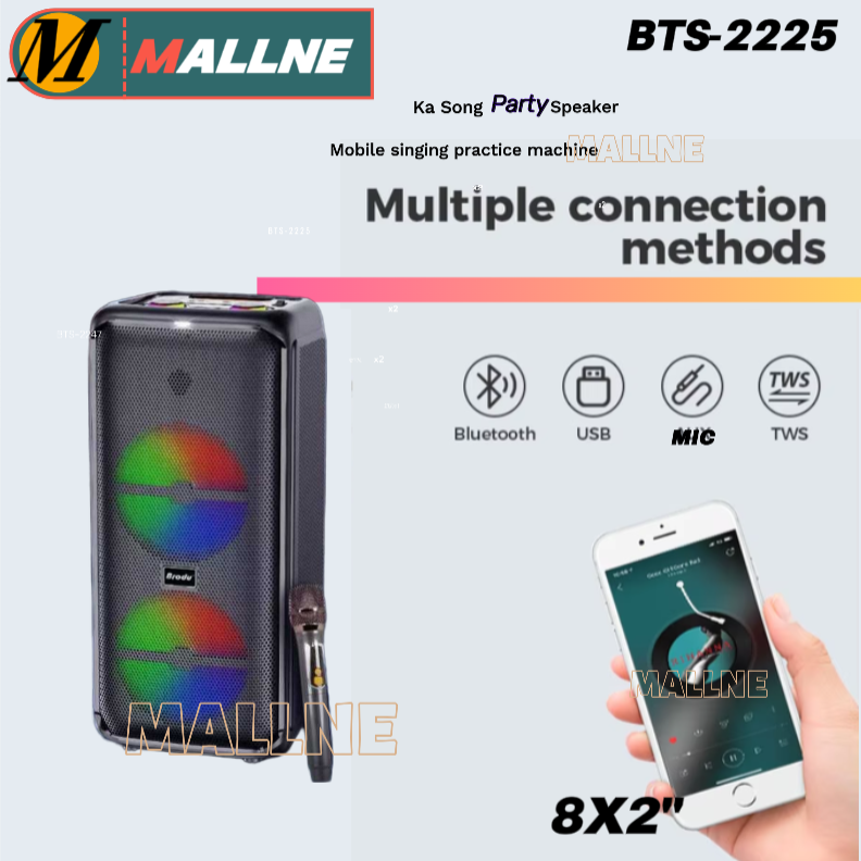 Brudo BTS-2225 55W IKARAOKE BOX Professional System Bluetooh Speaker ...