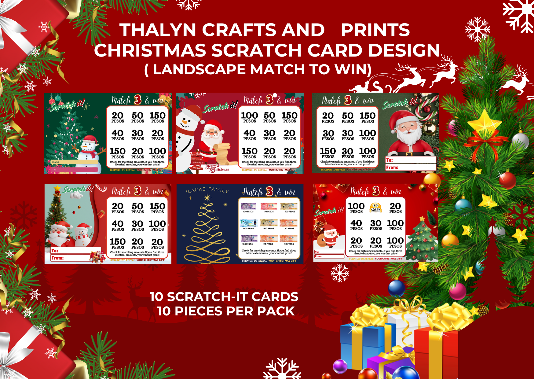 10 PCS Personalized Scratch It Card Match 3 and Win Christmas Give away ...