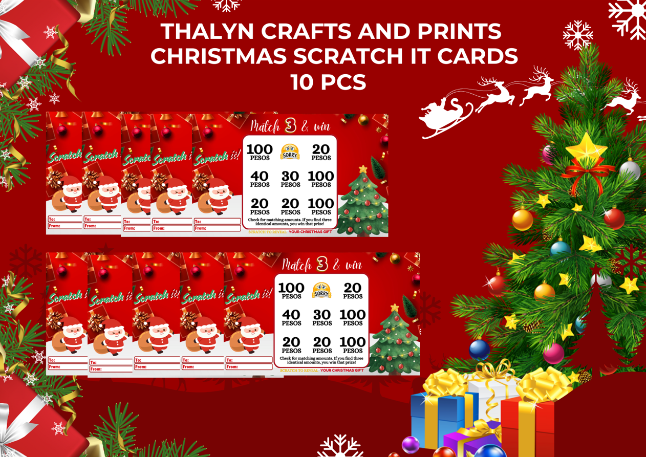 10 PCS Personalized Scratch It Card Match 3 and Win Christmas Give away ...