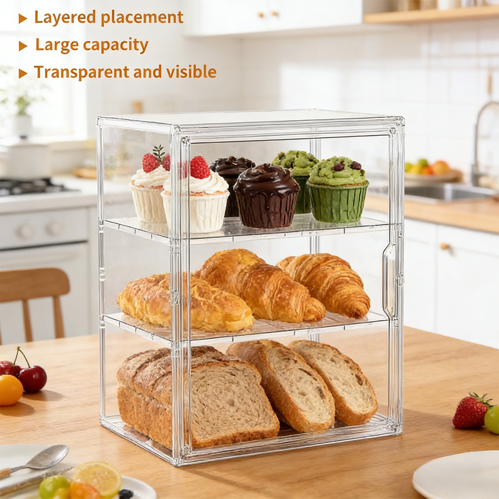 3-Tier Magnetic Acrylic Display Case For Dessert Cake Bread Showcase ...