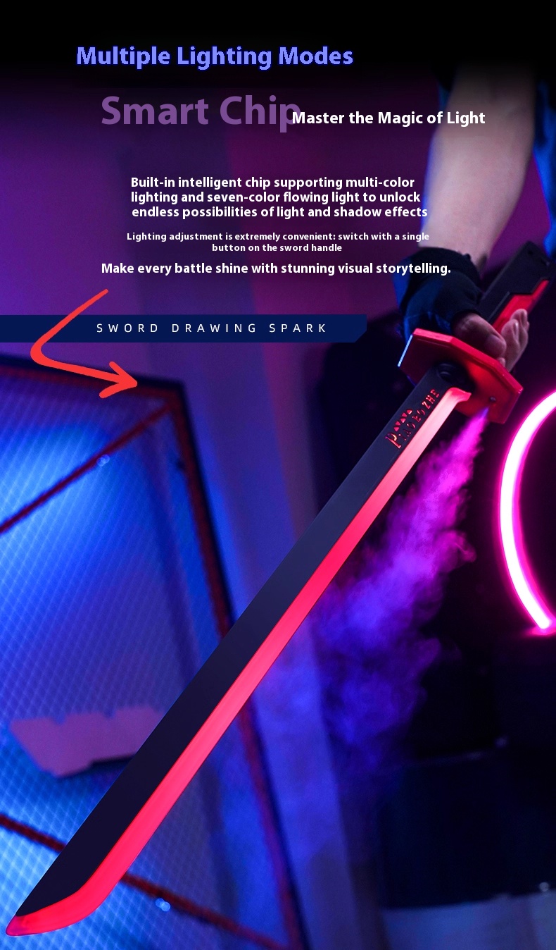 80CM Colorful Streamer Glowing Sword Toys with Spark & Smoke Effect ...