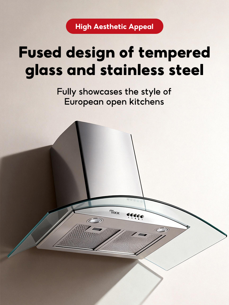 Tixx Wall-Mounted Glass Range Hood For Kitchen 36m³/Min 60CM Tempered ...