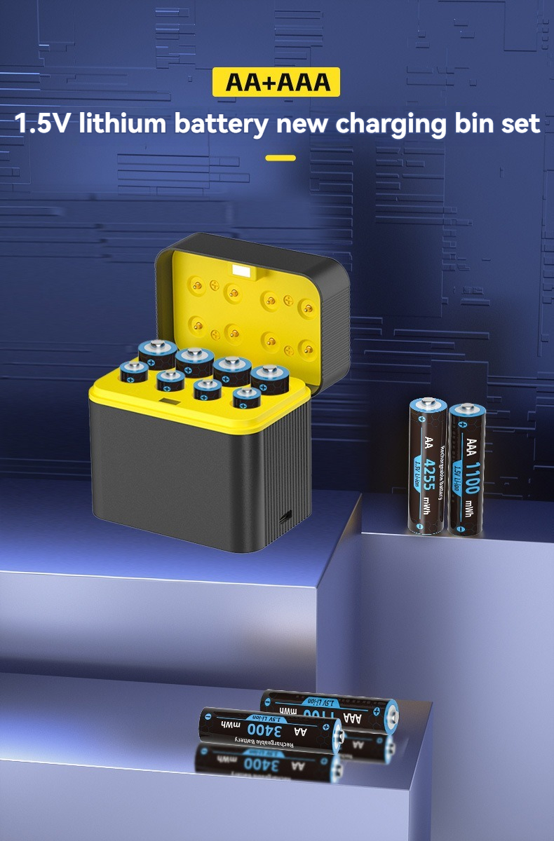 Rechargeable 1.5V Lithium Batteries with Charger: 8-Slot Kit (4AA ...